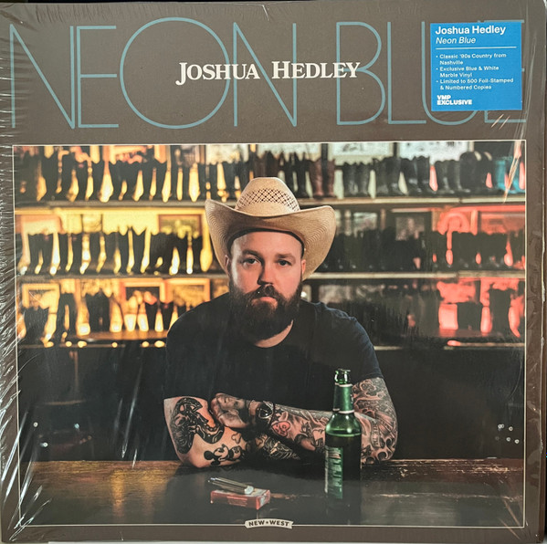 Joshua Hedley - Neon Blue - Blue and White Marbled Vinyl Record - Round ...